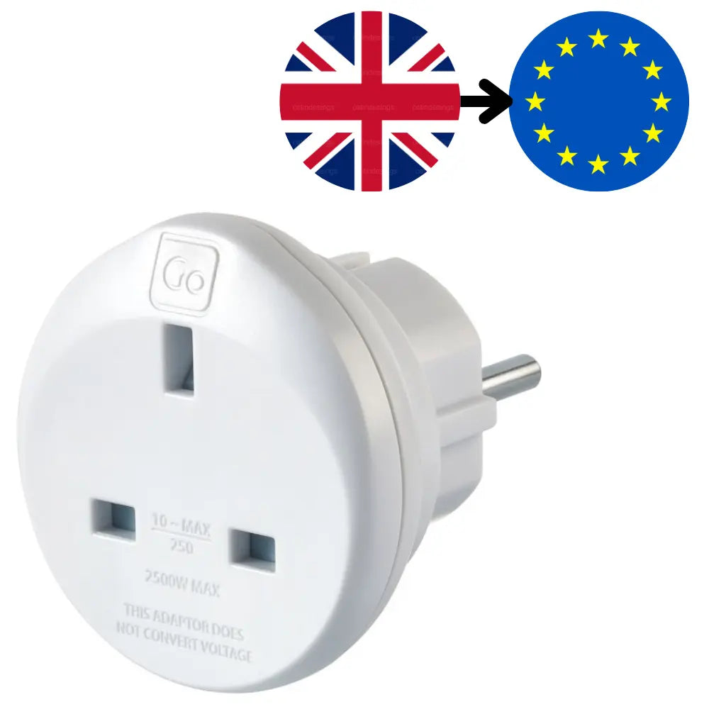 Go Travel Adaptor UK 3 Pin to EU European 2 Pin | 524.101 – Heavins