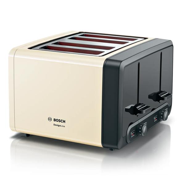 Bosch Designline Plus 4 Slice Toaster - Cream / Stainless Steel | TAT4 ...