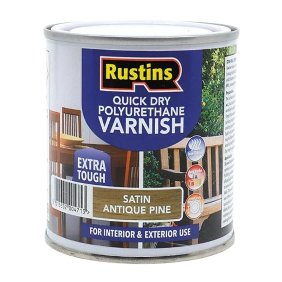 Rustins Quick Drying Polyurethane Varnish Satin 500ml - Antique Pine ...