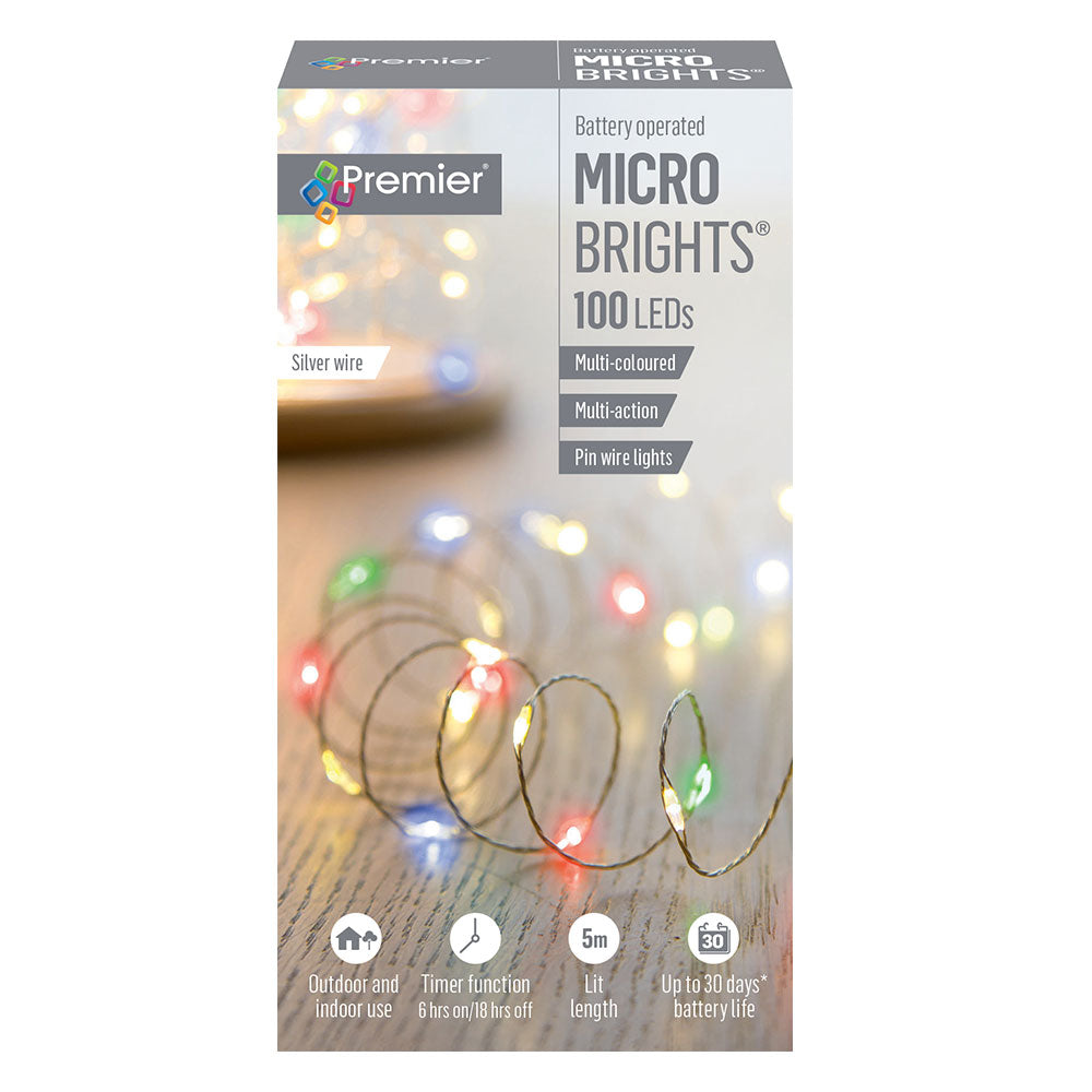 Premier 100 LED Battery Microbright Christmas Lights with Timer - Mult ...