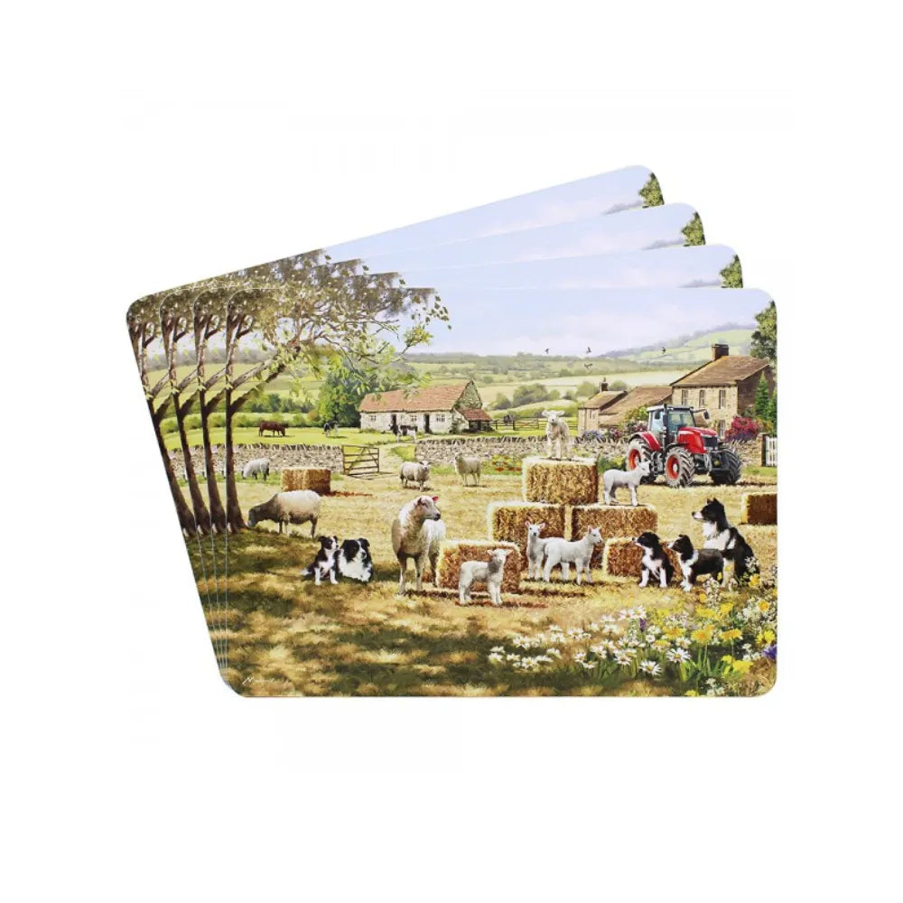 Dunlevy Cork Table Placemats, Set of 4 – Collie & Sheep – Heavins