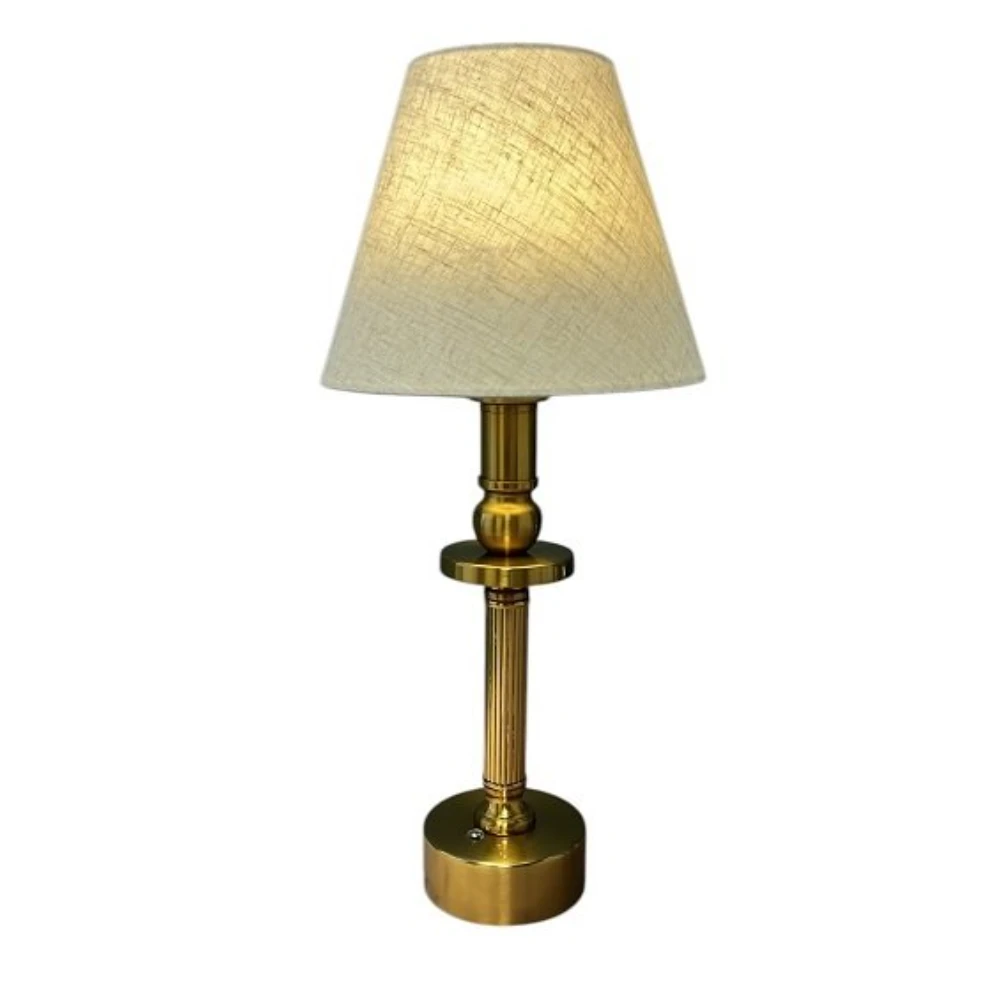 Macquillan Rechargeable Table Lamp Linen Shade & Antique Gold – Heavins